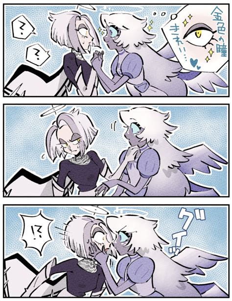 Safebooru 2girls Angel Angel Wings Dress Emily Hazbin Hotel Grey