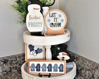 Snowman Tiered Tray Set Winter Tiered Tray Snowman Decor Etsy Tiered Tray Decor Tray Decor