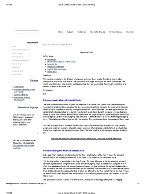 Xbar S Control Charts Standard Deviation Statistics
