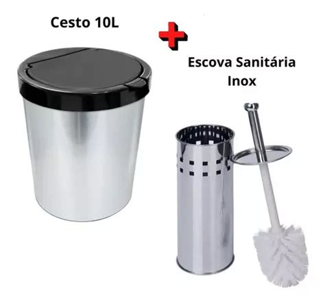 Kit Banheiro Lixeira l Tampa Click E Escova Sanitária Inox MercadoLivre
