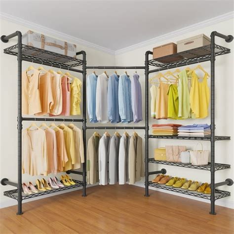 Timate U3 U Shape Garment Rack Expandable Industrial Pipe Clothing Rack Wall Mounted Closet
