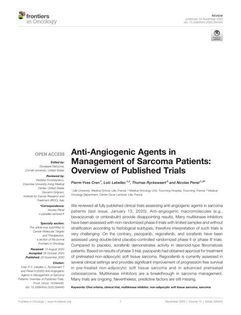 Pdf Anti Angiogenic Agents In Management Of Sarcoma Patients