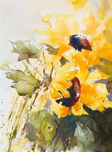 Sunflowers By Christa Friedl Watercolor 41 Cm X 31 Cm Watercolor