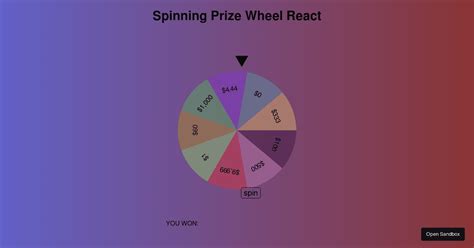 spinning prize wheel react forked codesandbox