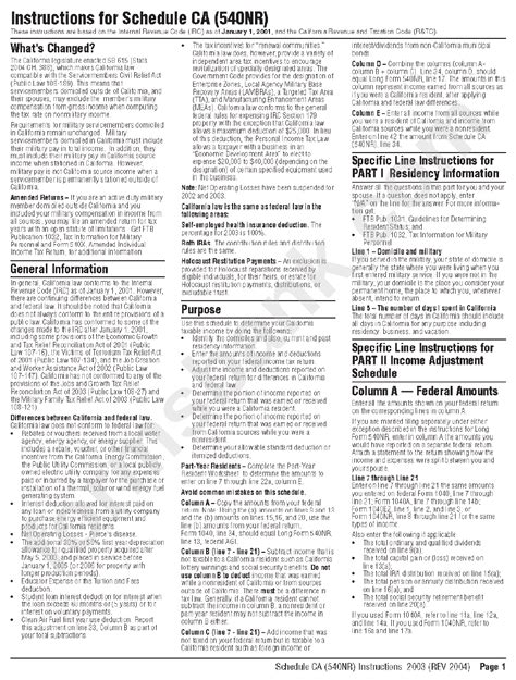 Instructions For Schedule Ca 540nr Printable Pdf Download