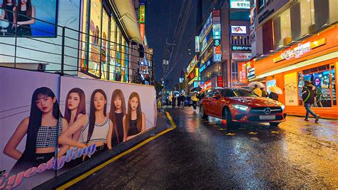 Walking In The Rain Gangnam Street At Night Seoul Travel 4k Hdr Youtube