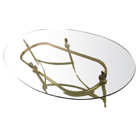 Vintage Glass And Brass Oval Coffee Table Aptdeco