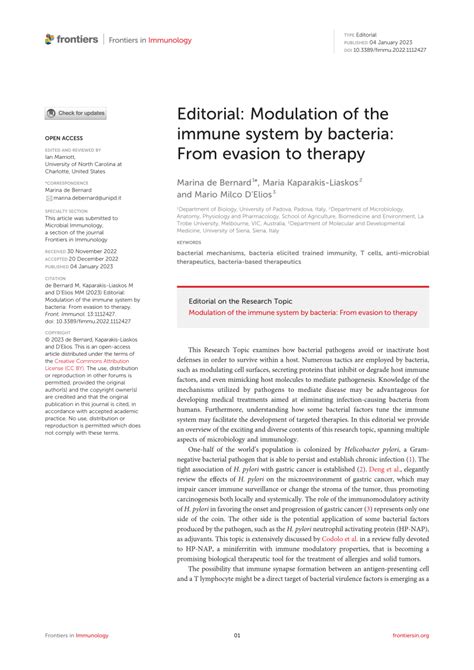 PDF Editorial Modulation Of The Immune System By Bacteria From