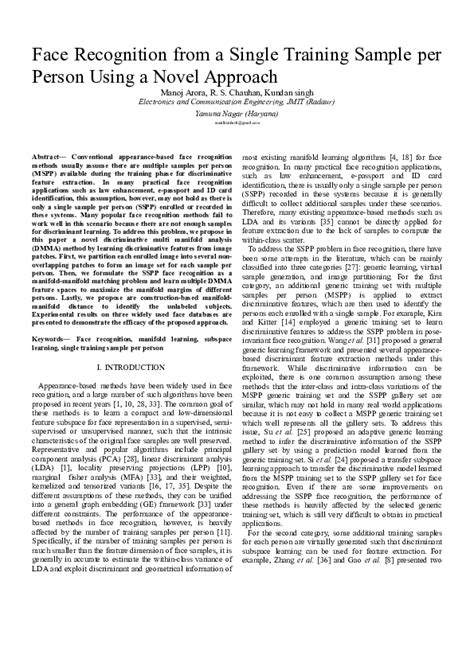 Doc Face Recognition From A Single Training Sample Per Person Using A