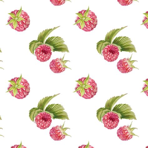 Premium Photo Seamless Raspberry Pattern Watercolor Illustration