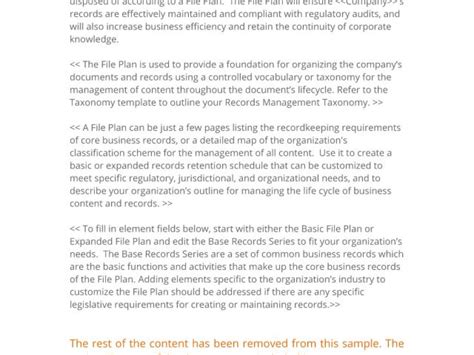 File Plan Template Records Management Records Management Expanded File