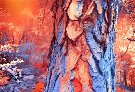 Infrared A Close Up Of A Tree Bark With The Colors Inverted To S Stock