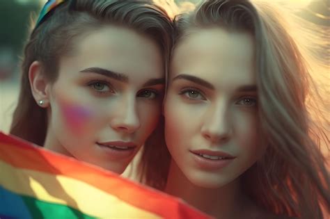 Premium Ai Image Portrait Of Happy Lesbian Couple Smiling Holding