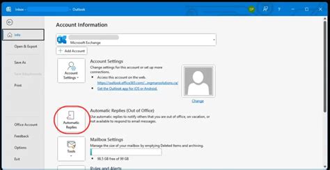 how to set out of office outlook app status