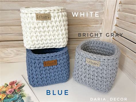 Cotton Crochet Square Baskets Eye Glass Holder Remote Control Storage