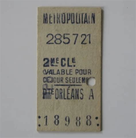 ANCIEN TICKET PARIS Métro 1937 Pte ORLEANS Metropolitain Railway