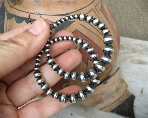 2 Navajo Pearl Sterling Silver Bead Hoop Earrings For Women Native