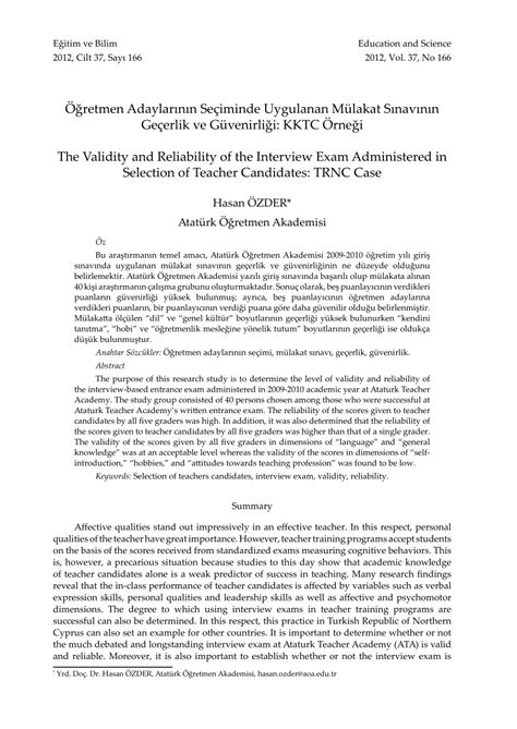 Pdf The Validity And Reliability Of The Interview Exam Administered In Selection Of Teacher