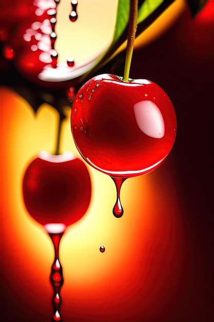 Premium Ai Image Bright Red Cherry With Dripping Drops