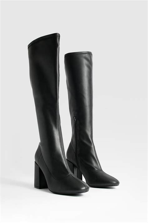 Wide Fit Stretch Knee High Boots Boohoo Uk
