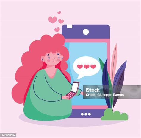 젊은 여자 와 스마트 폰 Sms 사랑 로맨틱 데이트에 대한 스톡 벡터 아트 및 기타 이미지 데이트 로맨스 메시지 Istock