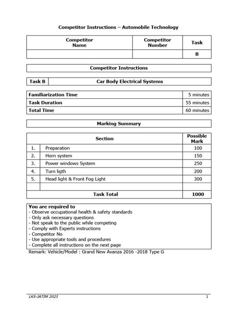 Task B Soal Car Bodi Electrical Lks Jatim 2023 Pdf