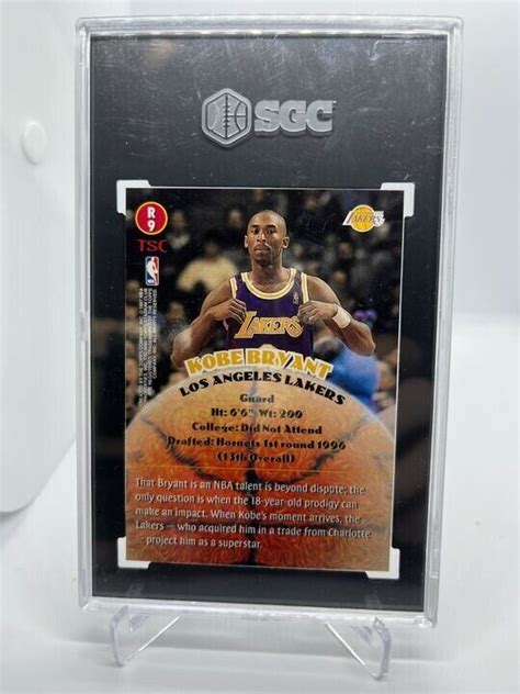 1996 97 Topps Stadium Club Kobe Bryant Rookies RC R9 SGC 9 MINT LA