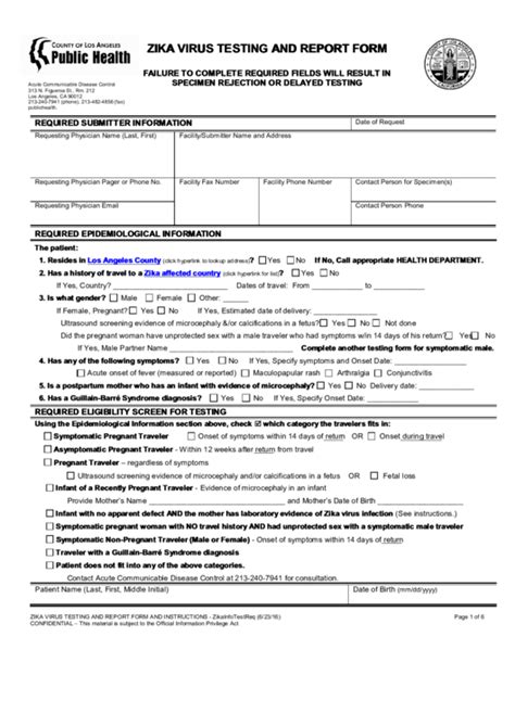 Fillable Zika Virus Testing And Report Form Printable Pdf Download