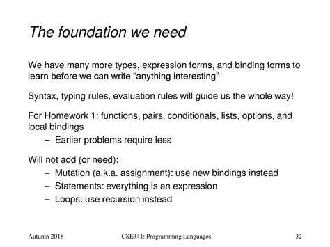 CSE341 Programming Languages Lecture 1 Course Mechanics ML Variable