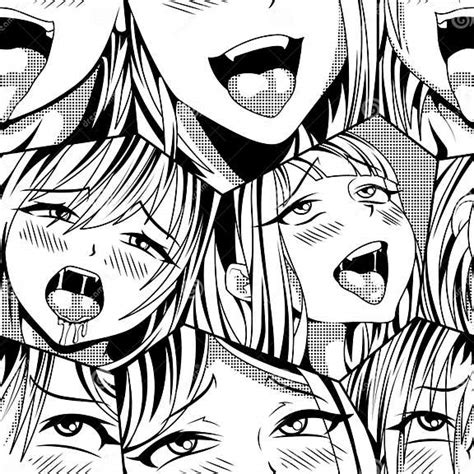 Black Vector Seamless Pattern With Manga Ahegao Face Emotion Hand