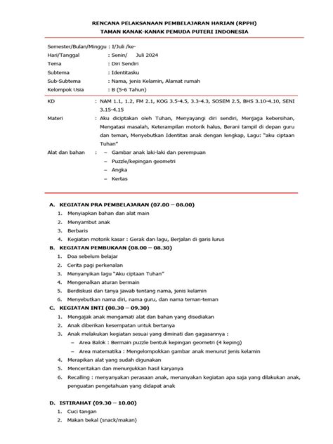 Rpph Tema Diriku Identitasku Pdf