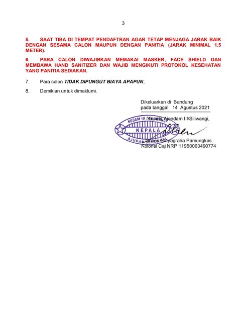 PENGUMUMAN AJENDAM III SILIWANGI PENGUMUMAN PEMBUKAAN PENERIMAAN CALON
