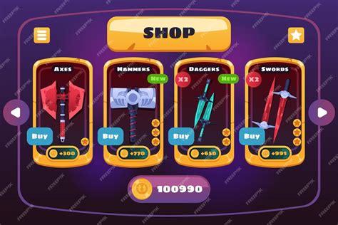 Premium Vector Game Weapon Shop Fantasy Rpg Store Menu Panel With Medieval Sword Axe Dagger