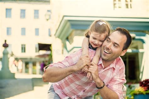 Young Father On Street With Tiny Daughter Girl Stock Image Image Of