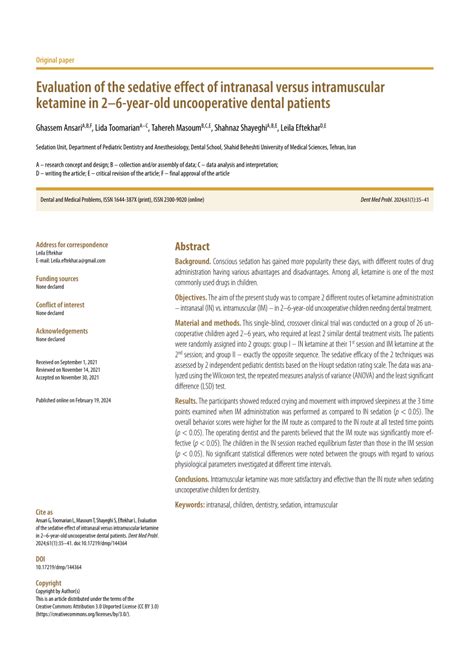 Pdf Evaluation Of The Sedative Effect Of Intranasal Versus Intramuscular Ketamine In 26 Year
