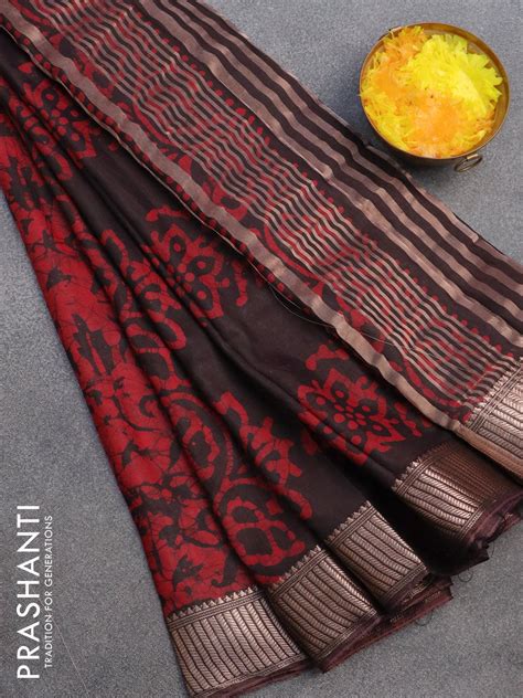 Binny Silk Saree Deep Coffee Brown With Allover Batik Prints And Zari