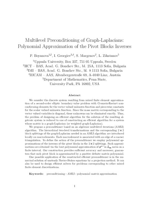 Pdf Multilevel Preconditioning Of Graph Laplacians Polynomial
