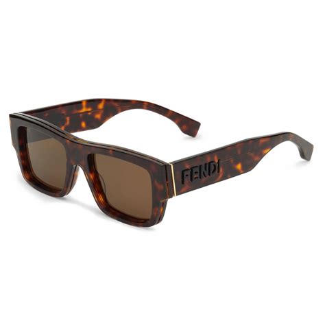 Fendi Signature Rectangular Sunglasses Havana Brown Sunglasses