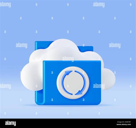 3d Folder In Clouds With File Sync Icon Isolated Render Computer File Folder With