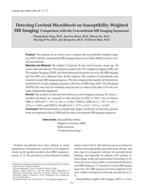 Pdf Cerebral Microbleeds On Susceptibility Weighted Mr Imaging Comparison With Conventional