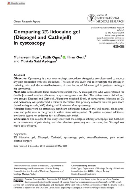 PDF Comparing 2 Lidocaine Gel Dispogel And Cathejell In Cystoscopy