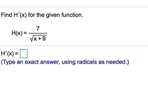 Solved Find H X For The Given Function 7 H X Vx 9 Chegg Com