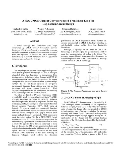 Pdf A New Cmos Current Conveyors Based Translinear Loop For Log Domain Circuit Design