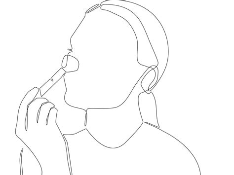 Single One Line Drawing Beautiful Young Girl Apply Blush With Cosmetic