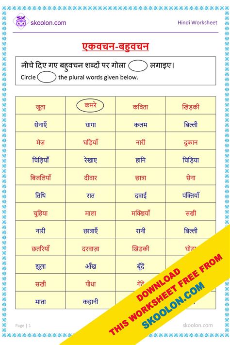 Vachan Badlo Hindi Worksheet With Answers For Class 2 Skoolon