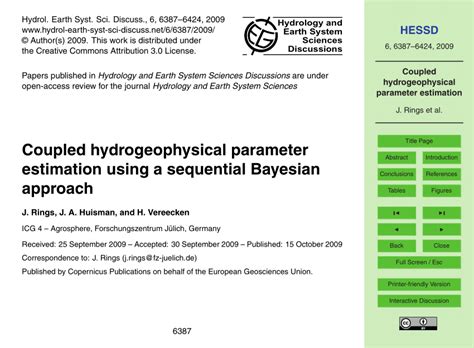Pdf Coupled Hydrogeophysical Parameter Estimation Using A Sequential
