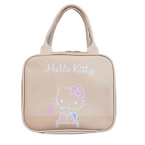 小禮堂 Hello Kitty 皮質手提雙層收納包 棕坐姿款 4990270 135532 文創小物 Yahoo奇摩購物中心