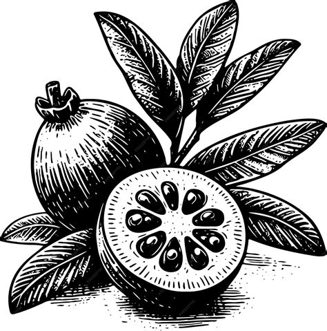 잎의 배경에 Feijoa와 절반 고립 된 터 단색 그림 일러스트레이션 색 프리미엄 벡터