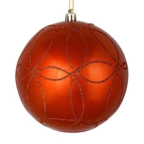 6 In Burnish Orange Candy Ball Ornament With Circle Glitter Pattern 3
