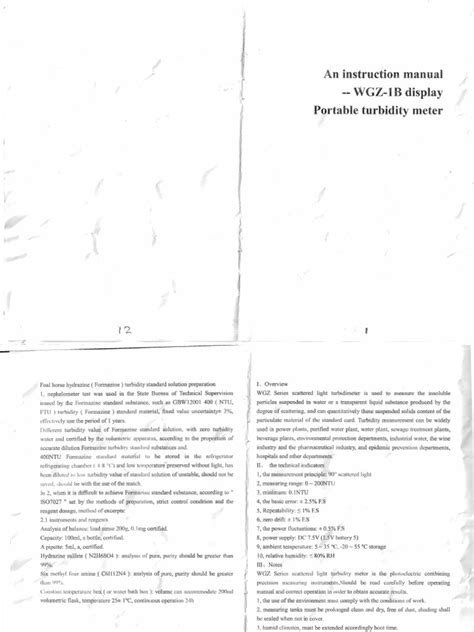 Instrucction Manual Wgz 1b Portable Turbidity Meter Pdf Applied And
